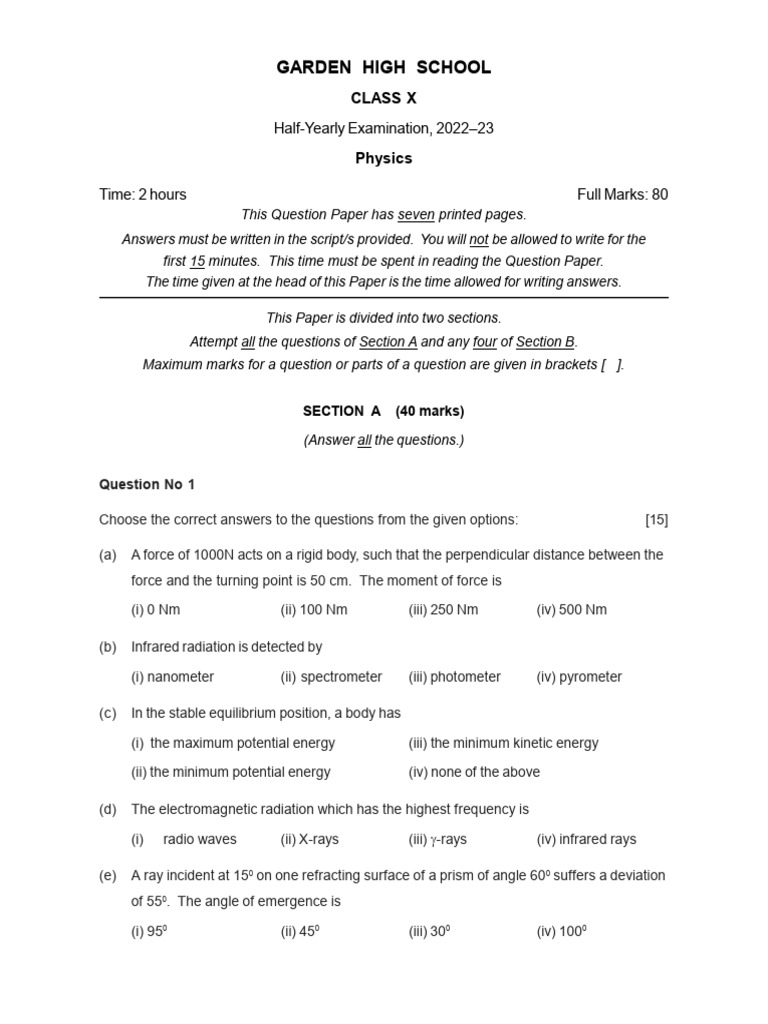 10-Physics 22-23 | PDF | Refractive Index | Light