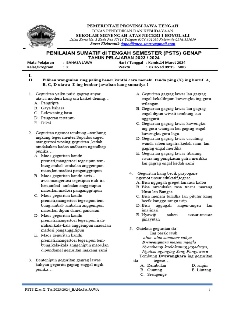 BaJawa soal PSTS kls X PAPER 2024 | PDF