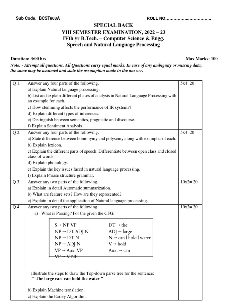 Special Back Viii Semester Examination, 2022 - 23 Ivth Yr B.Tech. - Computer Science & Engg ...