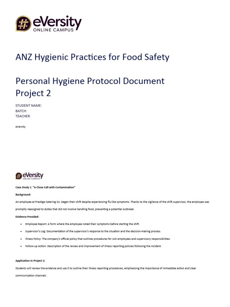 FSA005 EVT-001 ANZ Hygienic Practices for Food Safety- Project 2 ...