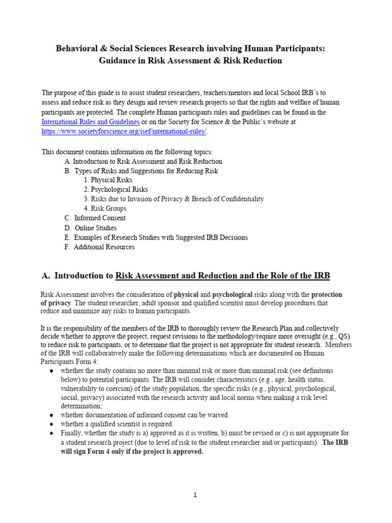 Risk Assessment Guide | PDF | Informed Consent | Institutional Review Board