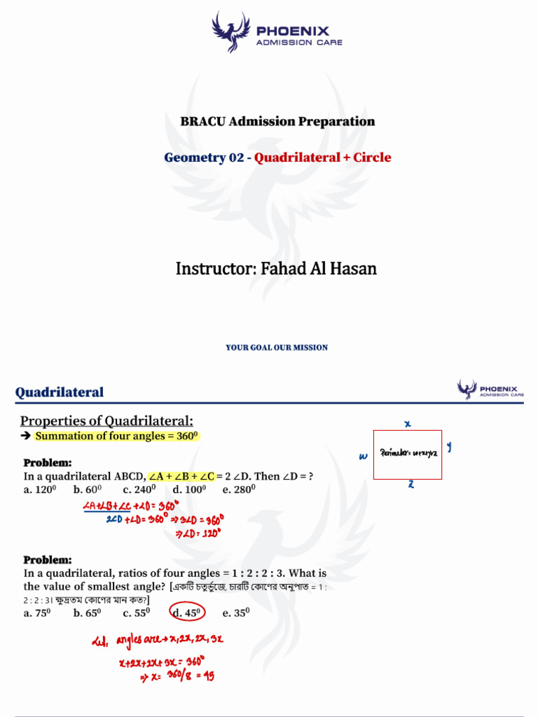 Class 03slides - Quadrilateral + Circle | PDF | Area | Elementary Geometry