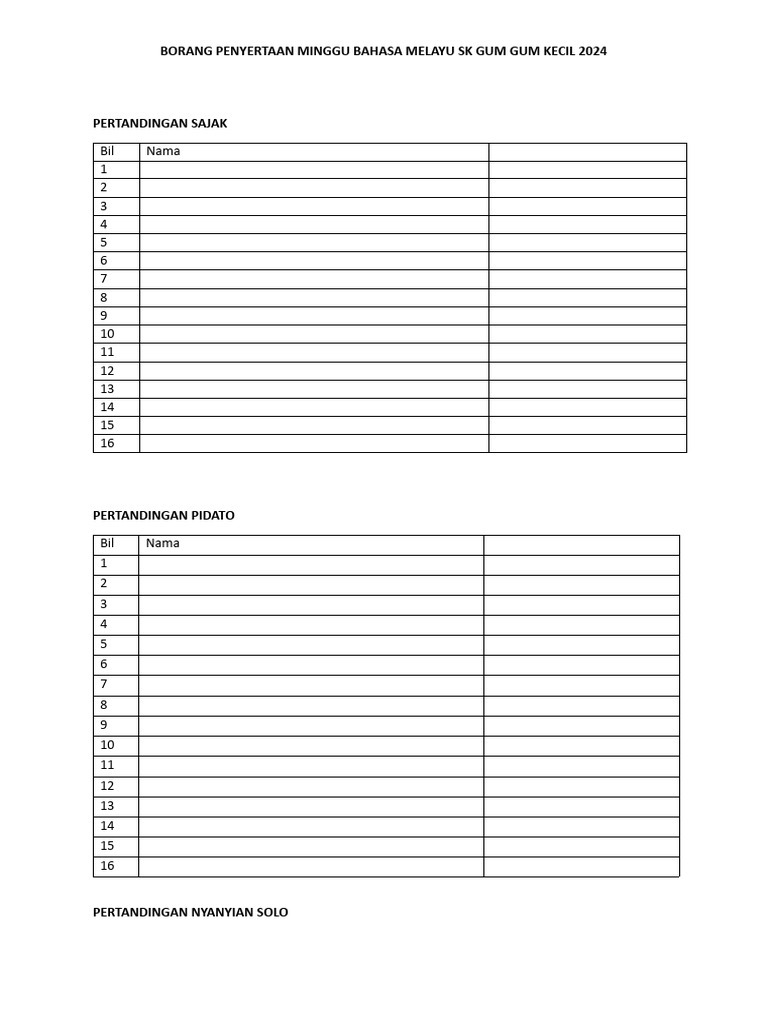 Borang Penyertaan Minggu Bm 2024 | PDF
