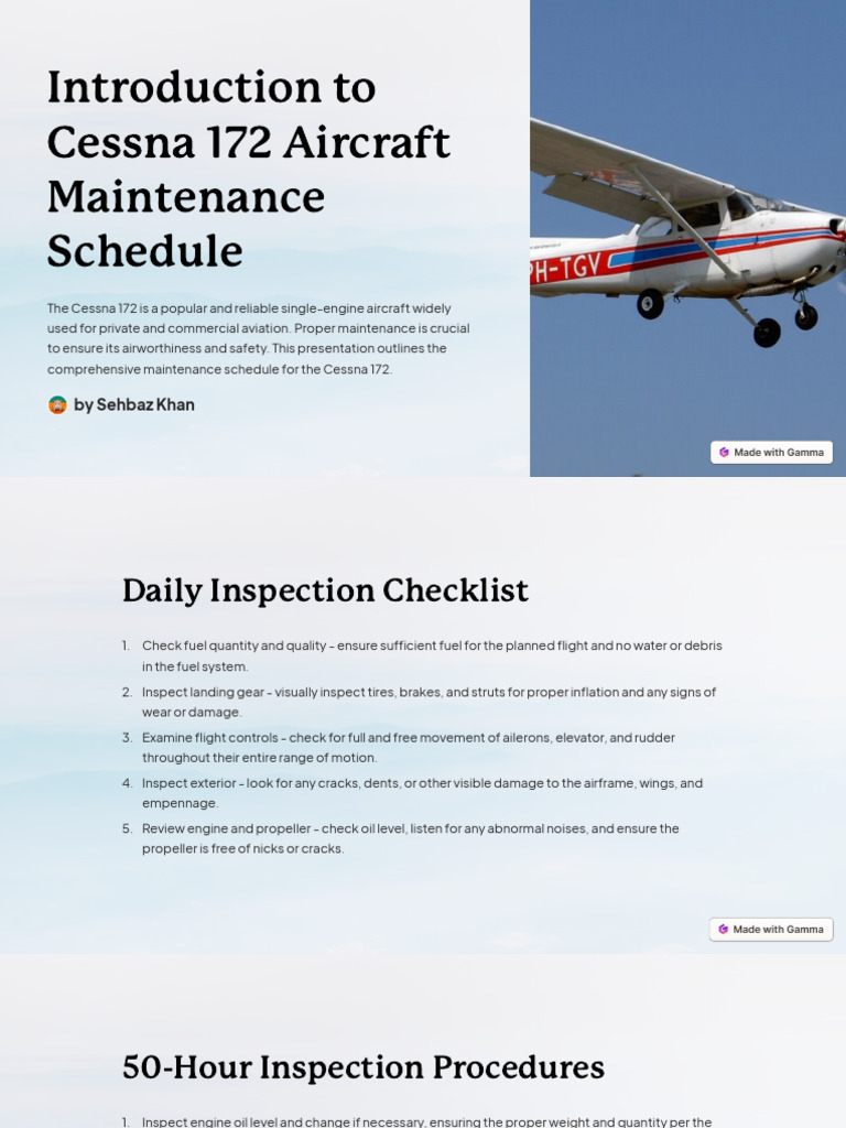 Introduction To Cessna 172 Aircraft Maintenance Schedule | Download ...