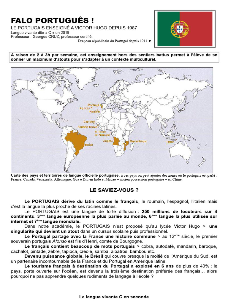 Apprendre le Portugais au Lycée Victor Hugo | PDF | Portugais | le Portugal