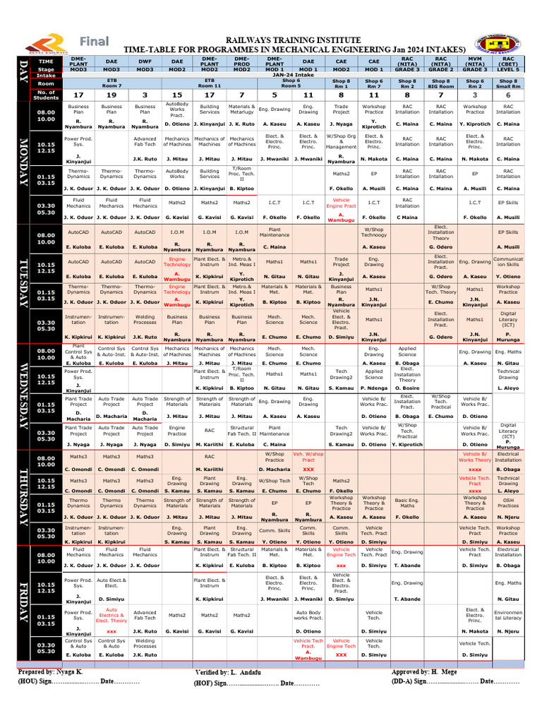 May 2024 Final Meu Combined Timetables for Jan 2024 Intakes | PDF | Mechanical Engineering ...