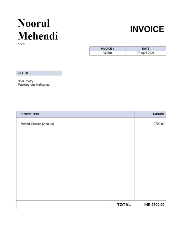 Mehndi Invoice | PDF