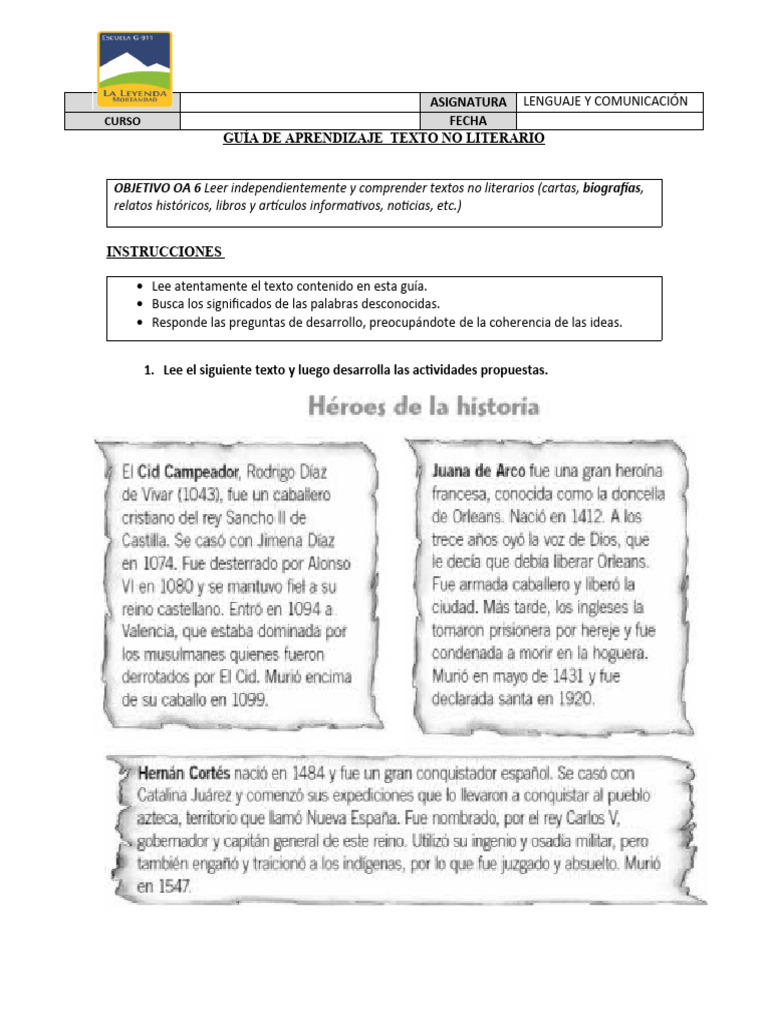 Guía de Biografía 5° Básico | PDF | Ciencias sociales | Ficción general