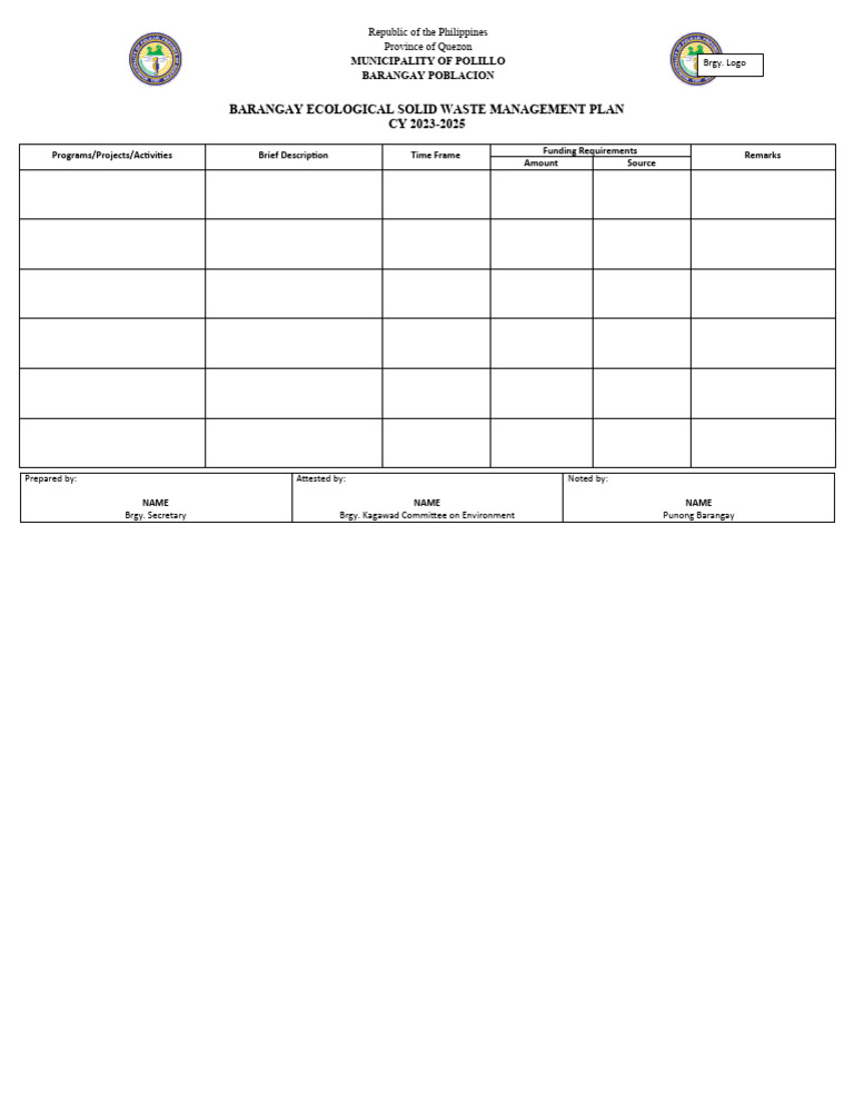 Barangay Ecological Waste Plan 2023-2025 | PDF