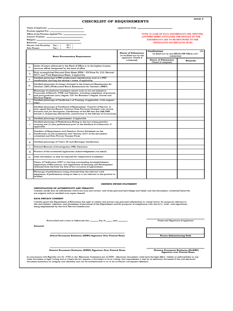 OMNIBUS CHECKLIST OF Requirementspds | PDF | Academic Degree