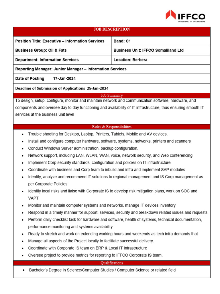 JD IT Officer | PDF | Computer Network | Desktop Computer