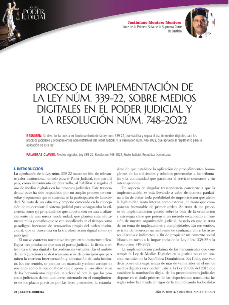 PROCESO DE IMPLEMENTACIÓN DE LA LEY NÚM. 339-22 | PDF | Judicaturas | Juez