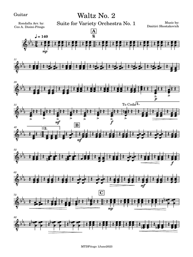 Waltz No 2 Shostakovich Guitar | PDF | Composers | Music
