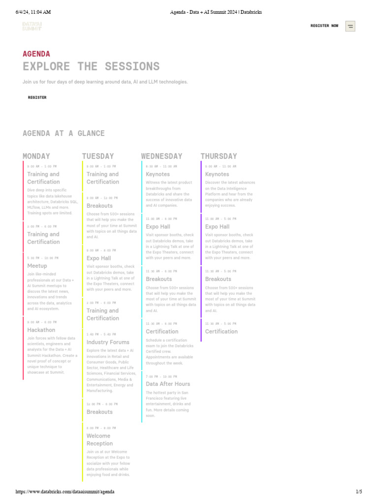 Agenda - Data + AI Summit 2024 - Databricks | PDF | Artificial ...