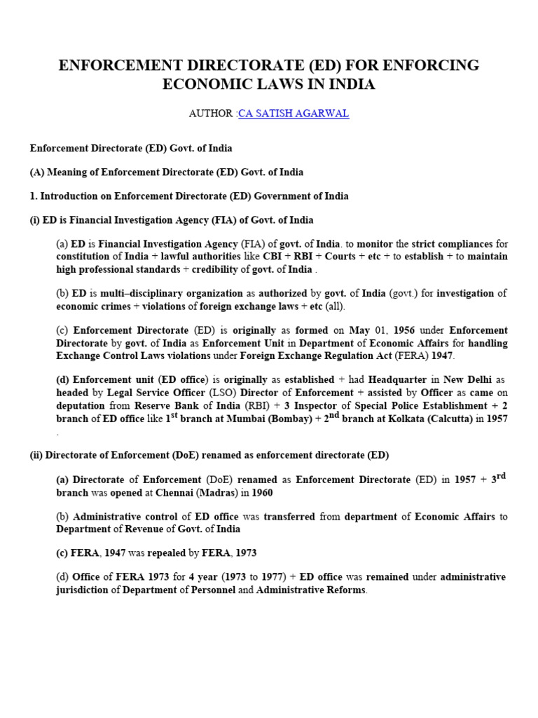 Enforcement Directorate India | PDF