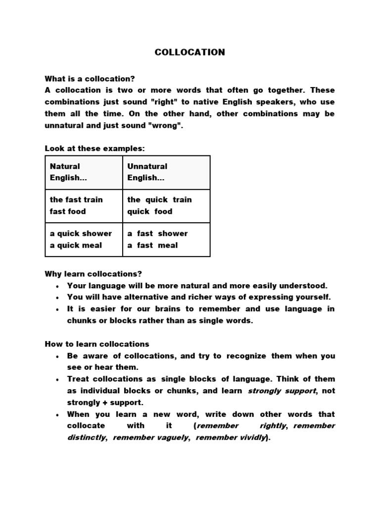 COLLOCATION | Download Free PDF | Verb | Adverb