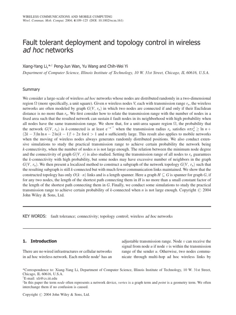 Fault Tolerant Deployment And Topology Control In Wireless Ad Hoc
