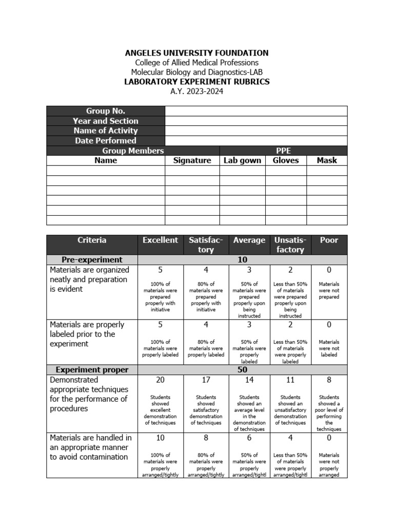 Rubrics For Lab Experiments | PDF