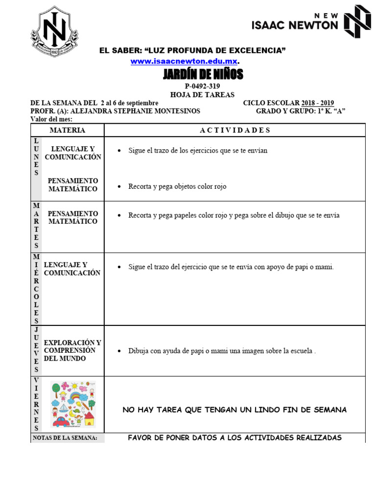 Tareas Semanales para 1º K.A. | PDF