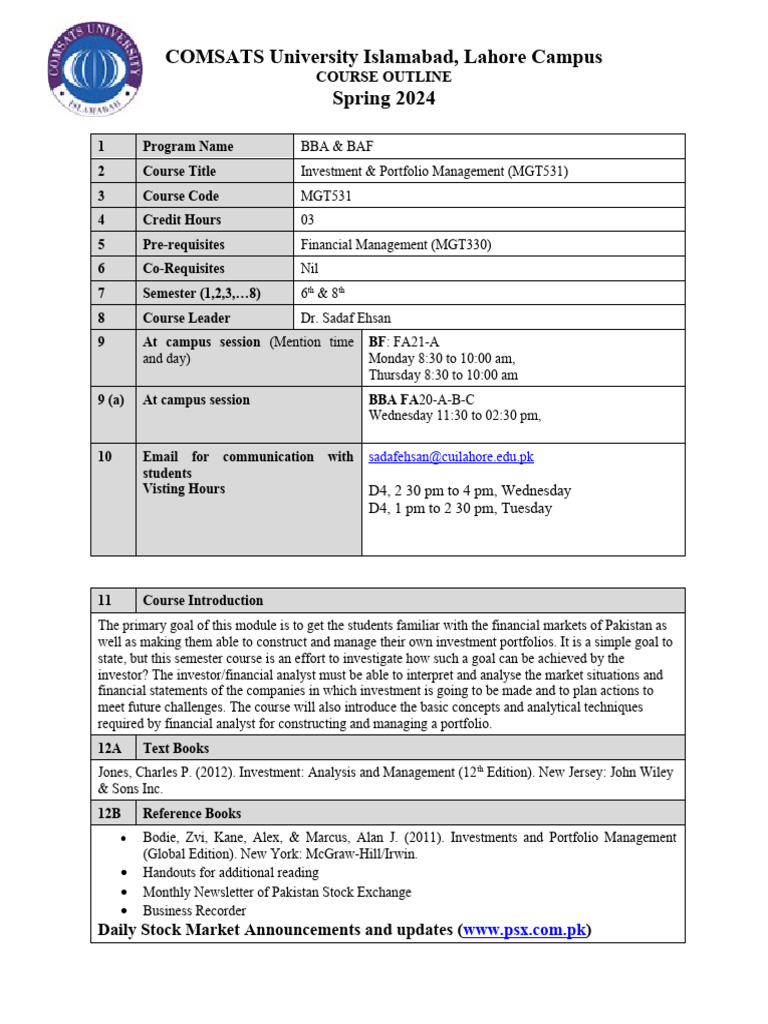 Investment & Portfolio Mgmt Course | PDF | Mutual Funds | Stocks