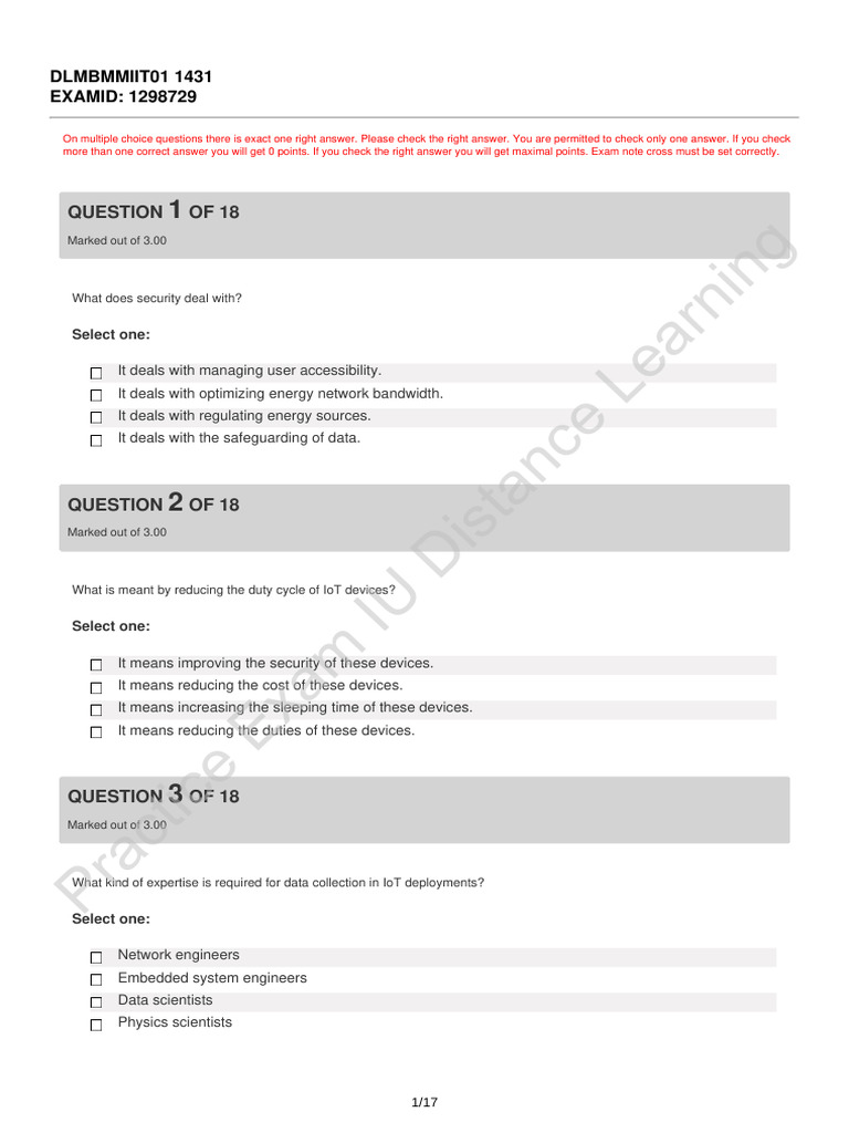 Dlmbmmiit01 Practice Exam | Download Free PDF | Computer Network | Internet Of Things