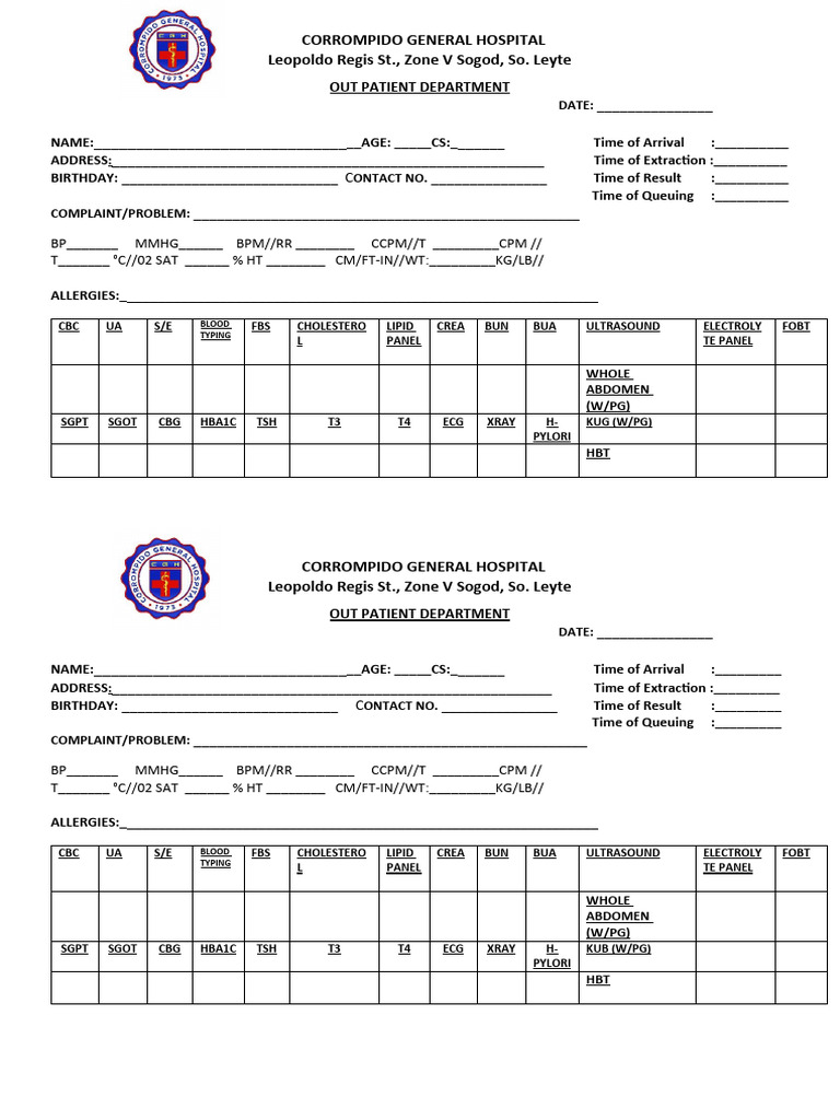 0PD Form Check Up | PDF | Endocrine System | Lipid