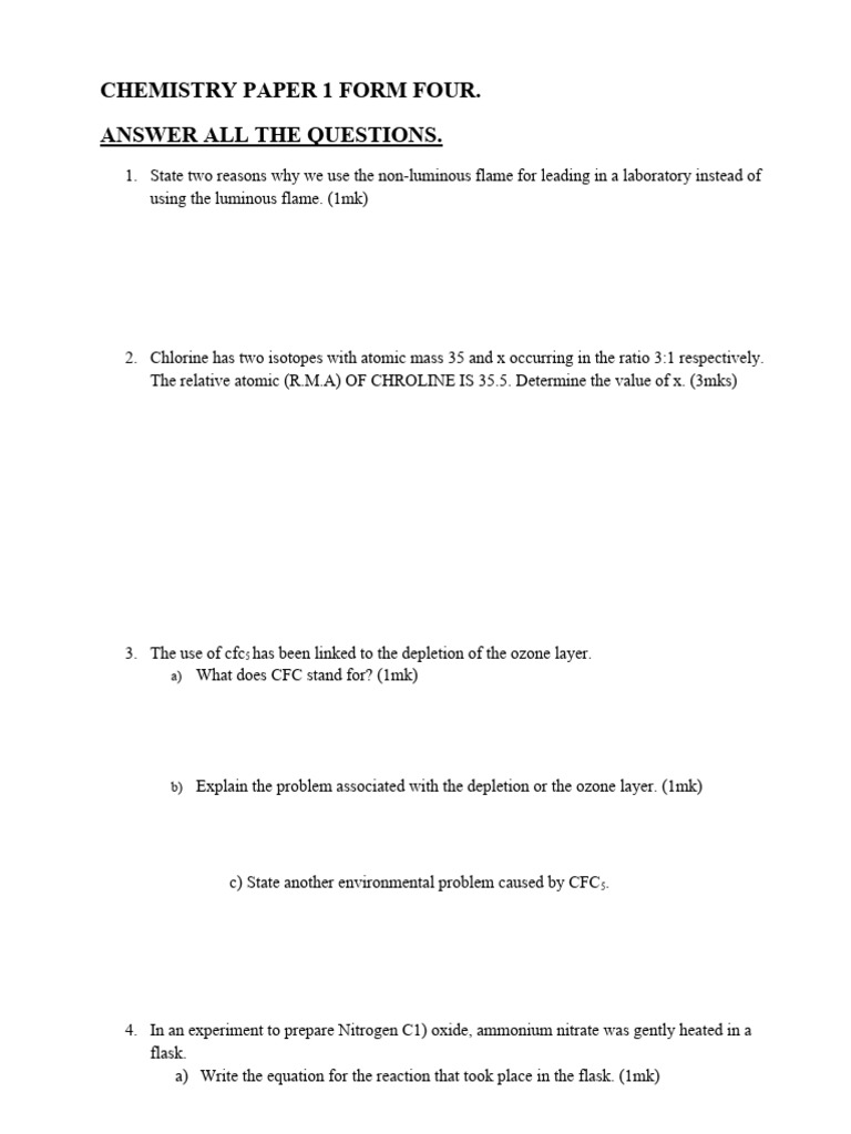 Chemistry Form 4 Pp1 | PDF | Chemical Compounds | Chemical Reactions
