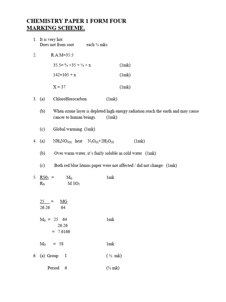 Chemistry Form 4 PP1 MS | PDF | Acid | Hydrochloric Acid