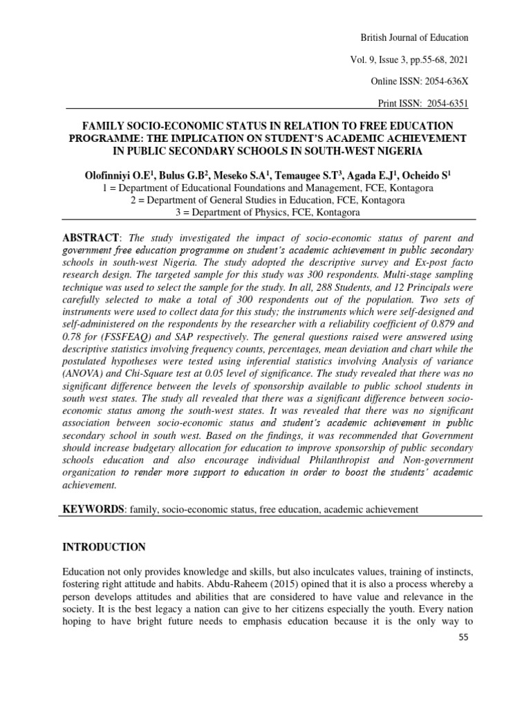 Socio-Economic Status and Education Impact | PDF | Analysis Of Variance ...