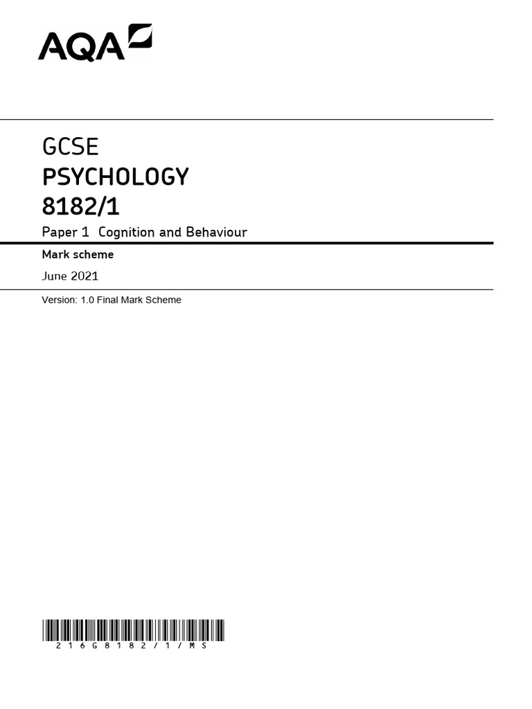 June 2021 MS - Paper 1 AQA Psychology GCSE | PDF | Memory | Learning Styles