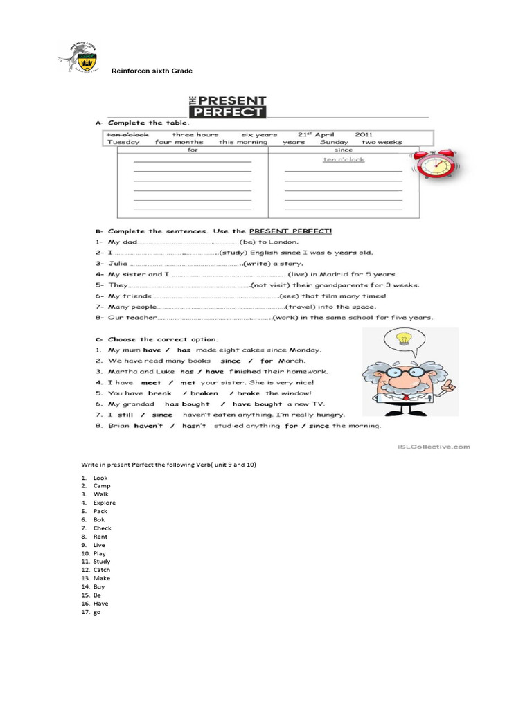 Present Perfect Verbs for Sixth Grade | PDF | Language Arts & Discipline