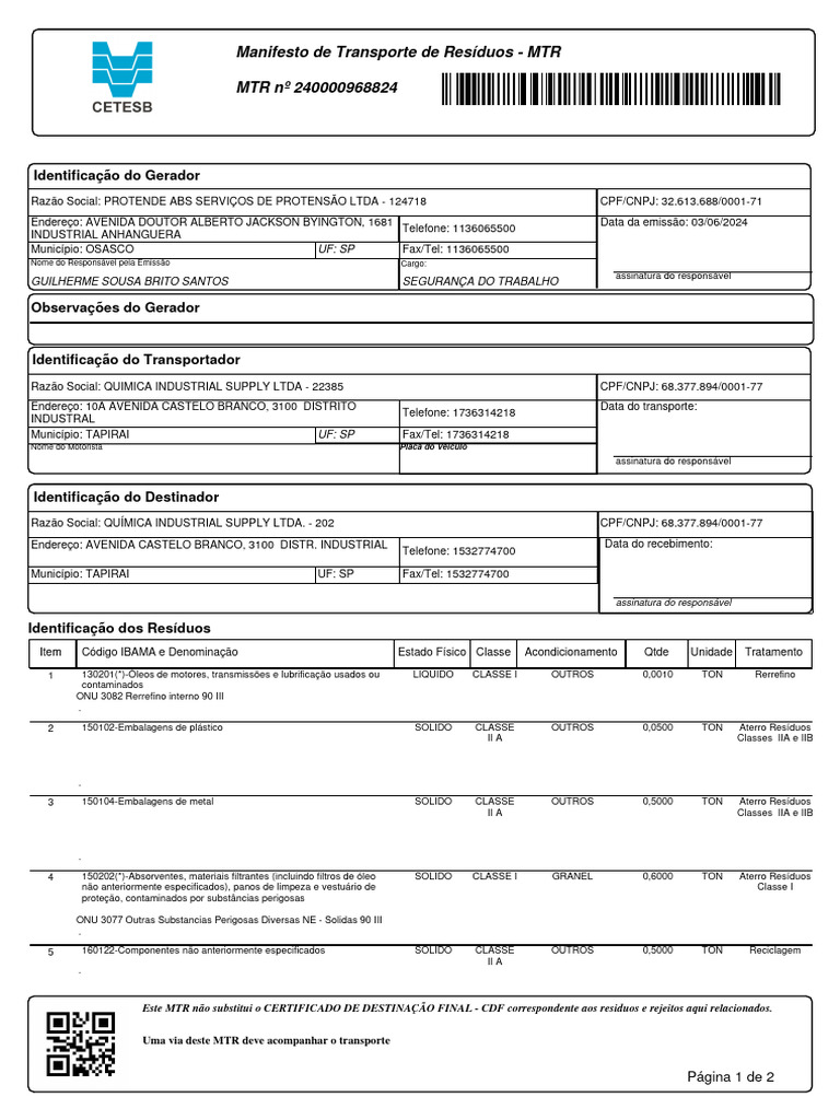 Modelo de MTR | PDF | Desperdício | Materiais