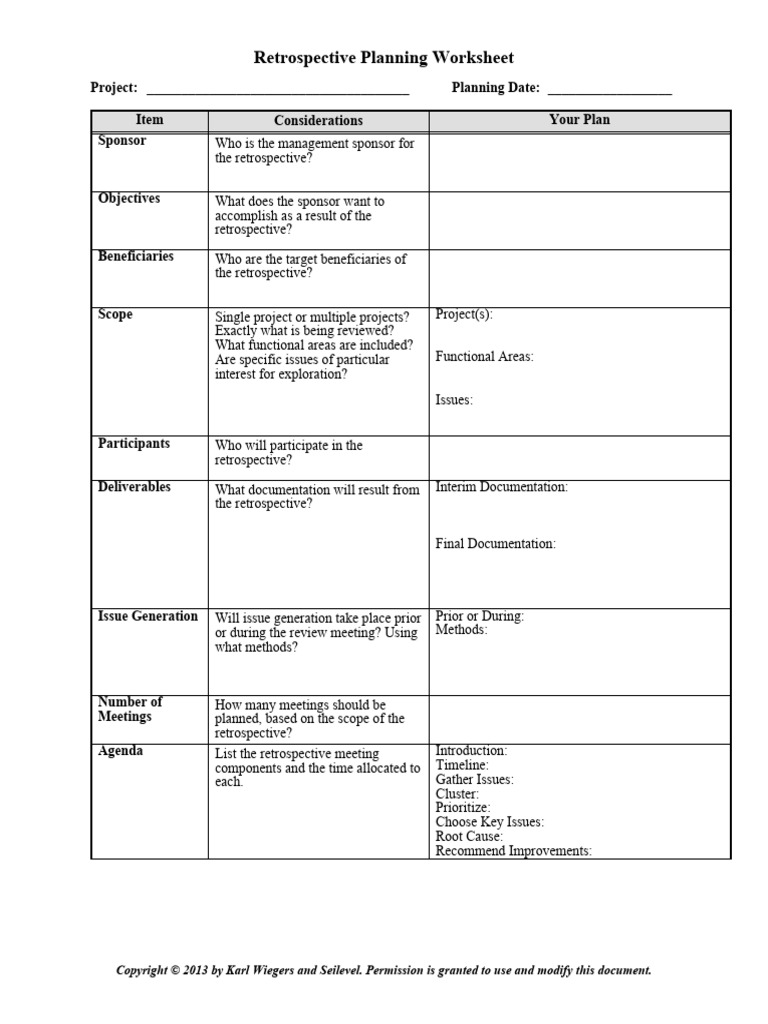 Retrospective Planning Worksheet | PDF