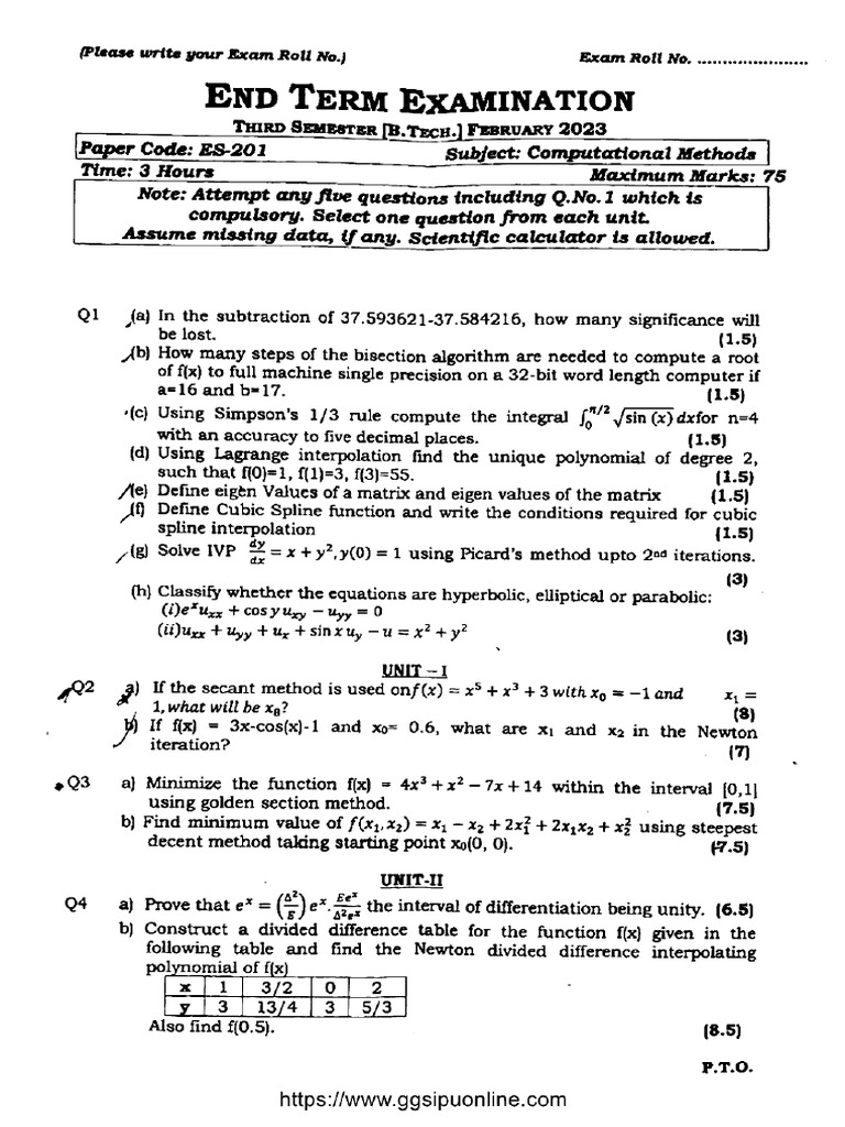 Btech Es 3 Sem Computational Methods Es 201 Feb 2023 | PDF