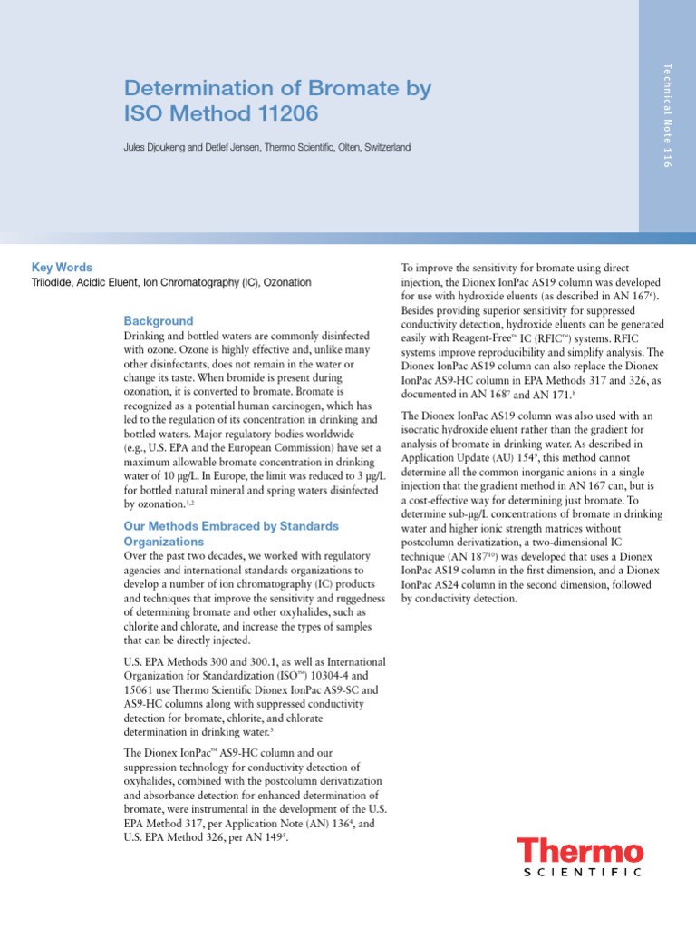 TN116 IC Bromate ISO Method 07jun2012 TN70067E | PDF | Ozone | High ...