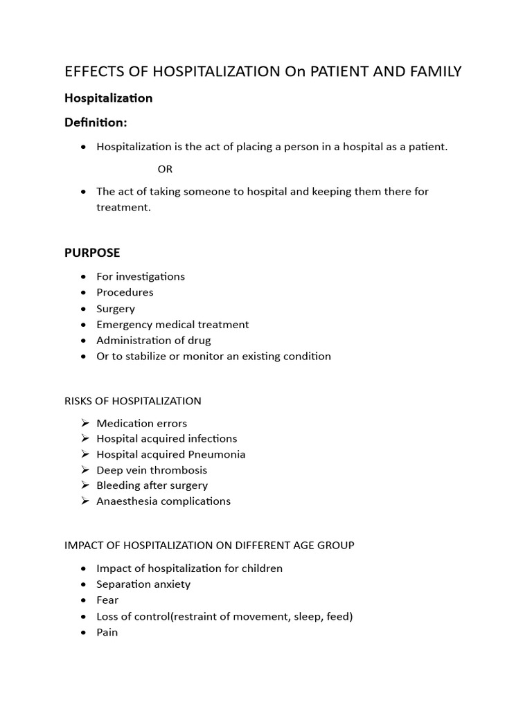 Effect of Hospitalization | Download Free PDF | Anxiety | Family