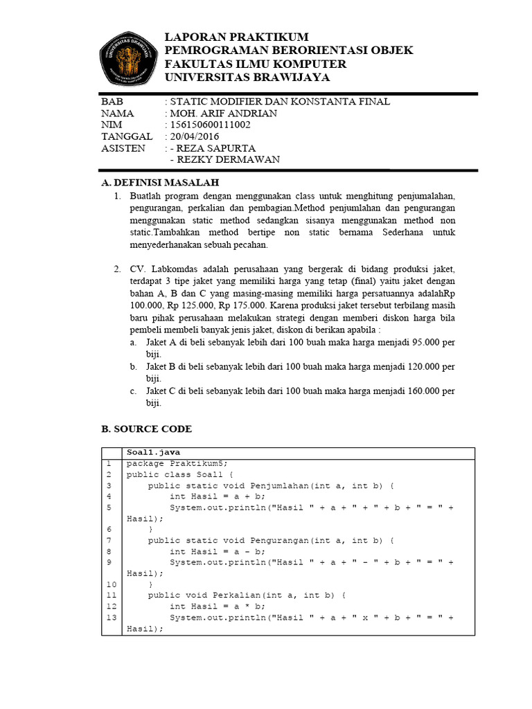 Bab 5 Pemrograman Lanjut Pbo Static Modi | PDF
