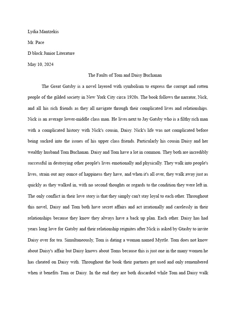 Lydia Mantzekis - The Great Gatsby Final Writing Project | PDF | The ...