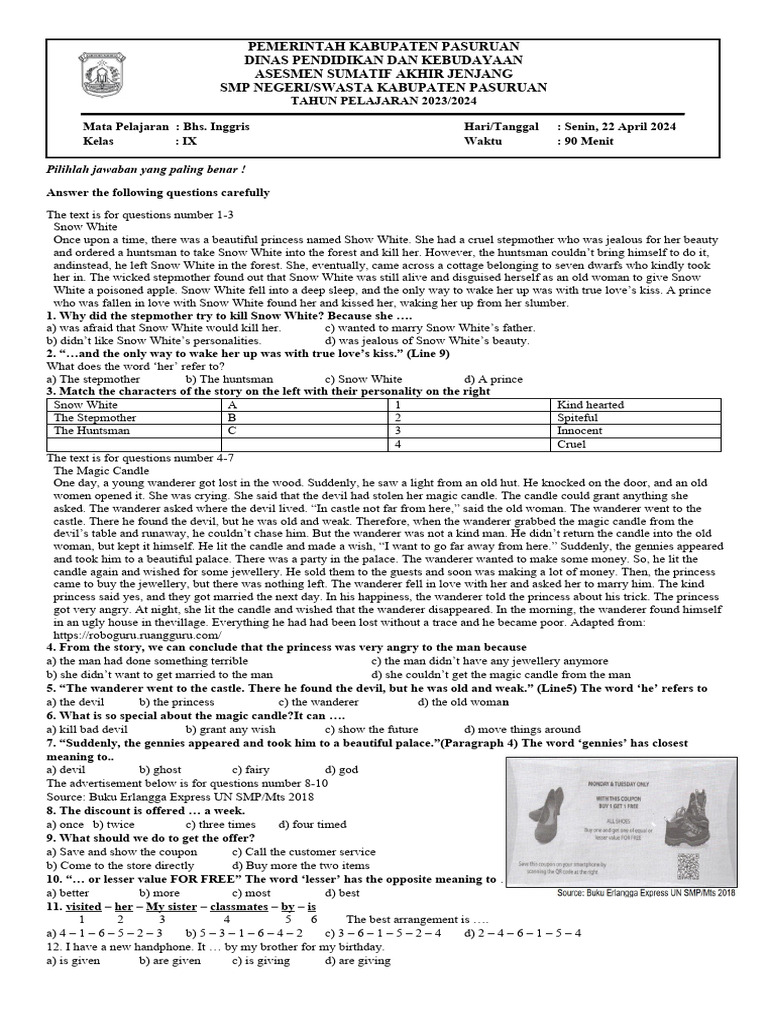 Soal Bing 2024 | PDF | Snow White | Rhinoceros