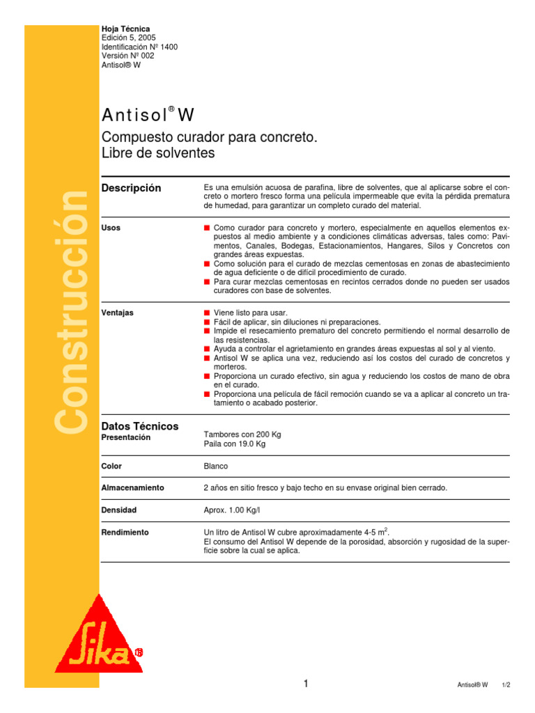 Antisol W | PDF | Hormigón | Agua
