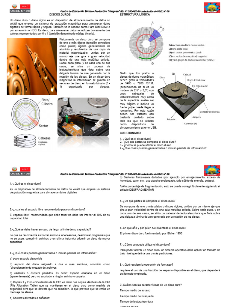 FICHA DE TRABAJO - Disco duro | PDF | Disco duro | Datos de computadora