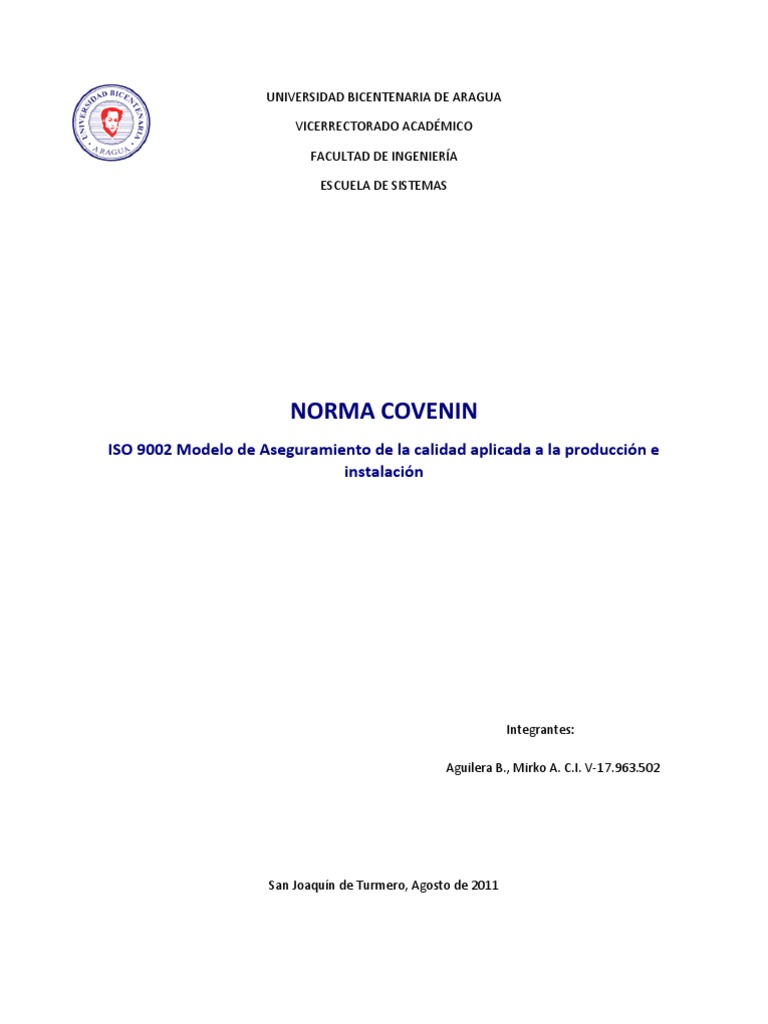 Trabajo Norma ISO 9002 | PDF | Gestión de la calidad | Calidad (comercial)