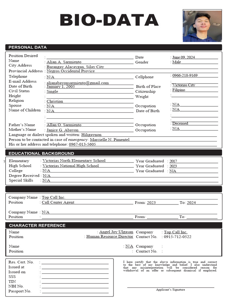 Biodata Sarmiento | PDF