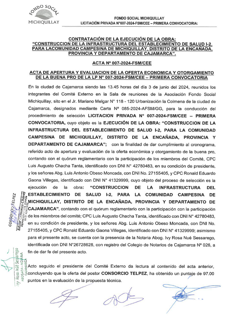 Acta de Calificación y Buena Pro | PDF