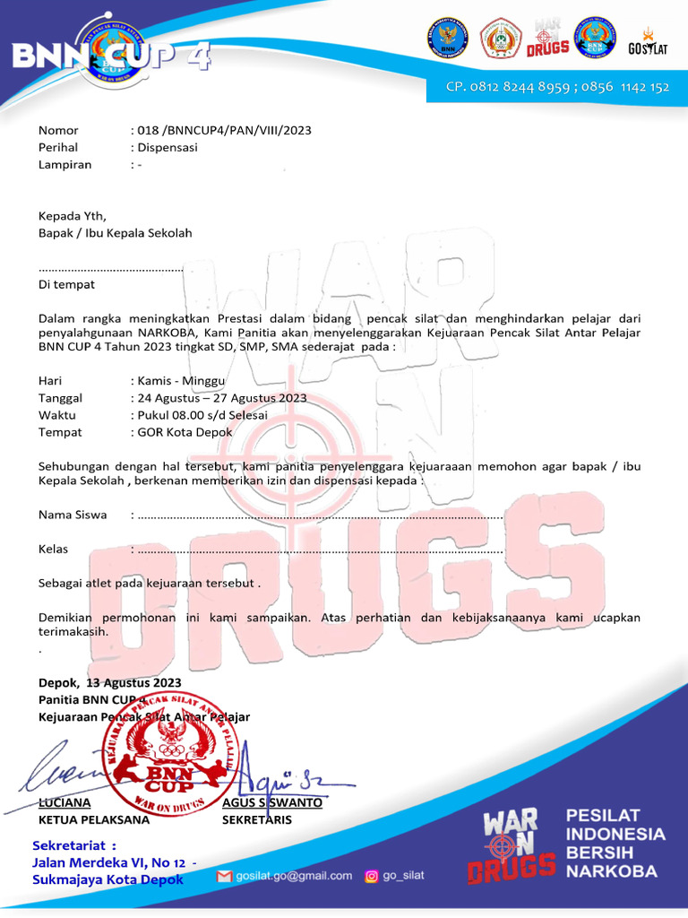 018 Surat Dispensasi Atlet Rev | PDF