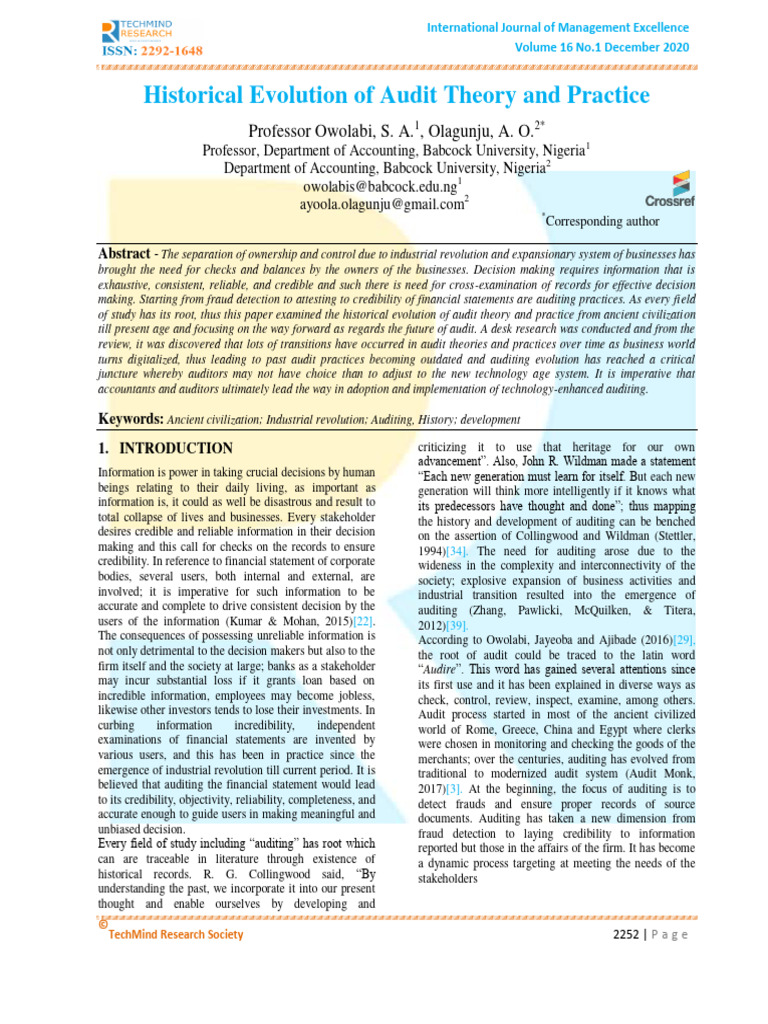 Historical Evolution of Audit Theory and Practice, A. Olangunju | PDF ...