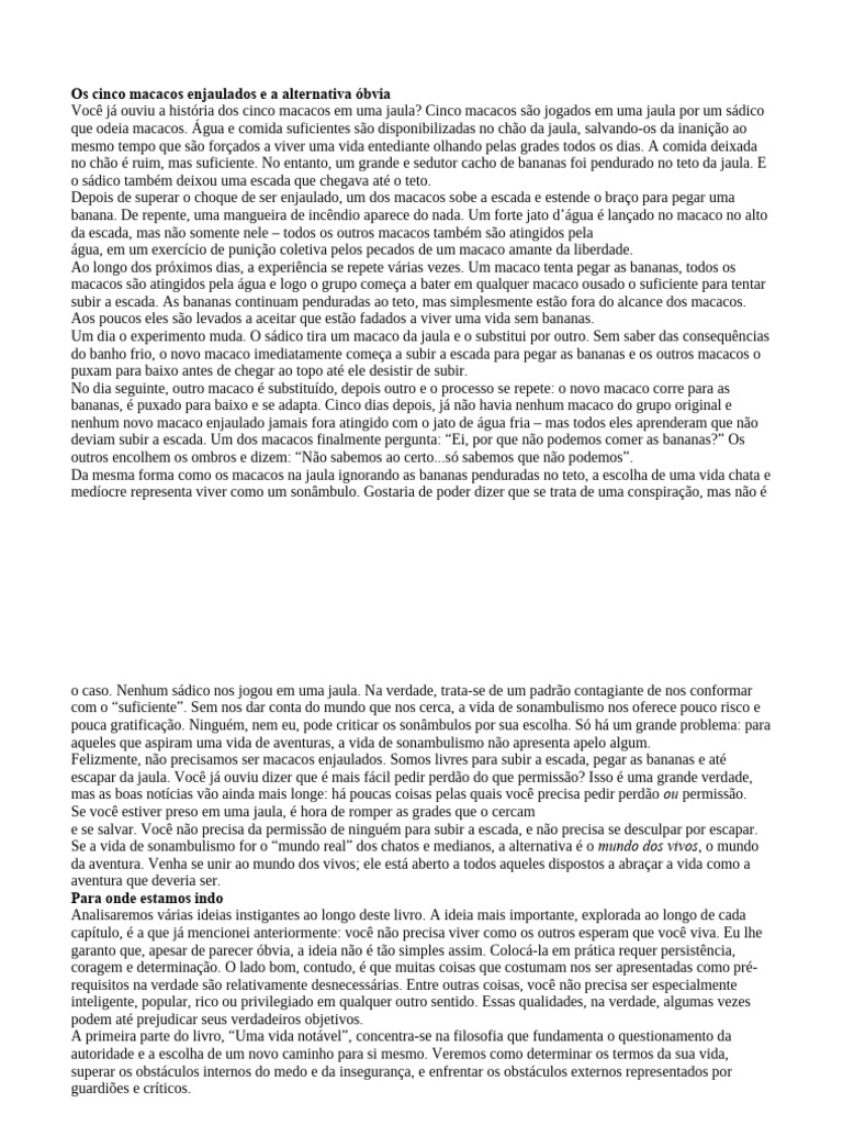 Os Cinco Macacos Enjaulados e A Alternativa Óbvia | PDF | Vida