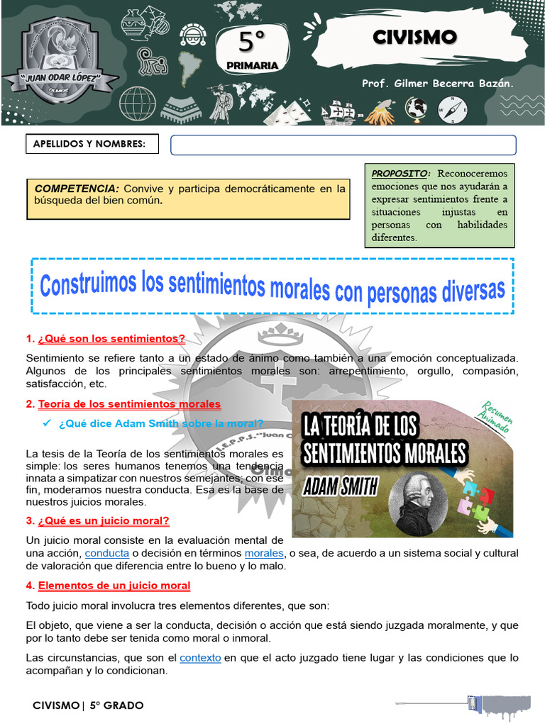 SENTIMIENTOS MORALES 5º 2024 | Descargar gratis PDF | Moralidad | Comportamiento