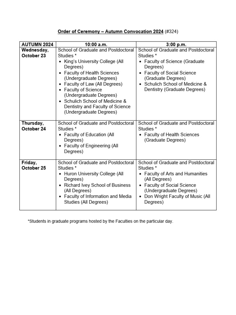 Order of Autumn Convocation 2024 | PDF