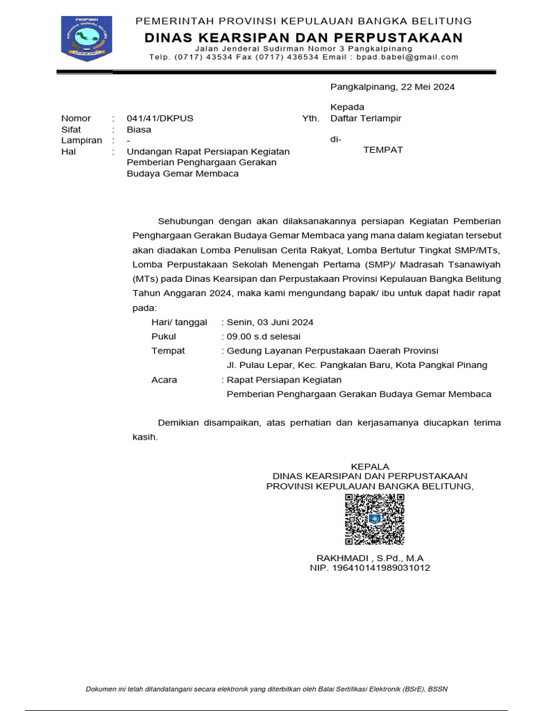 Undangan Rapat Persiapan Kegiatan | PDF